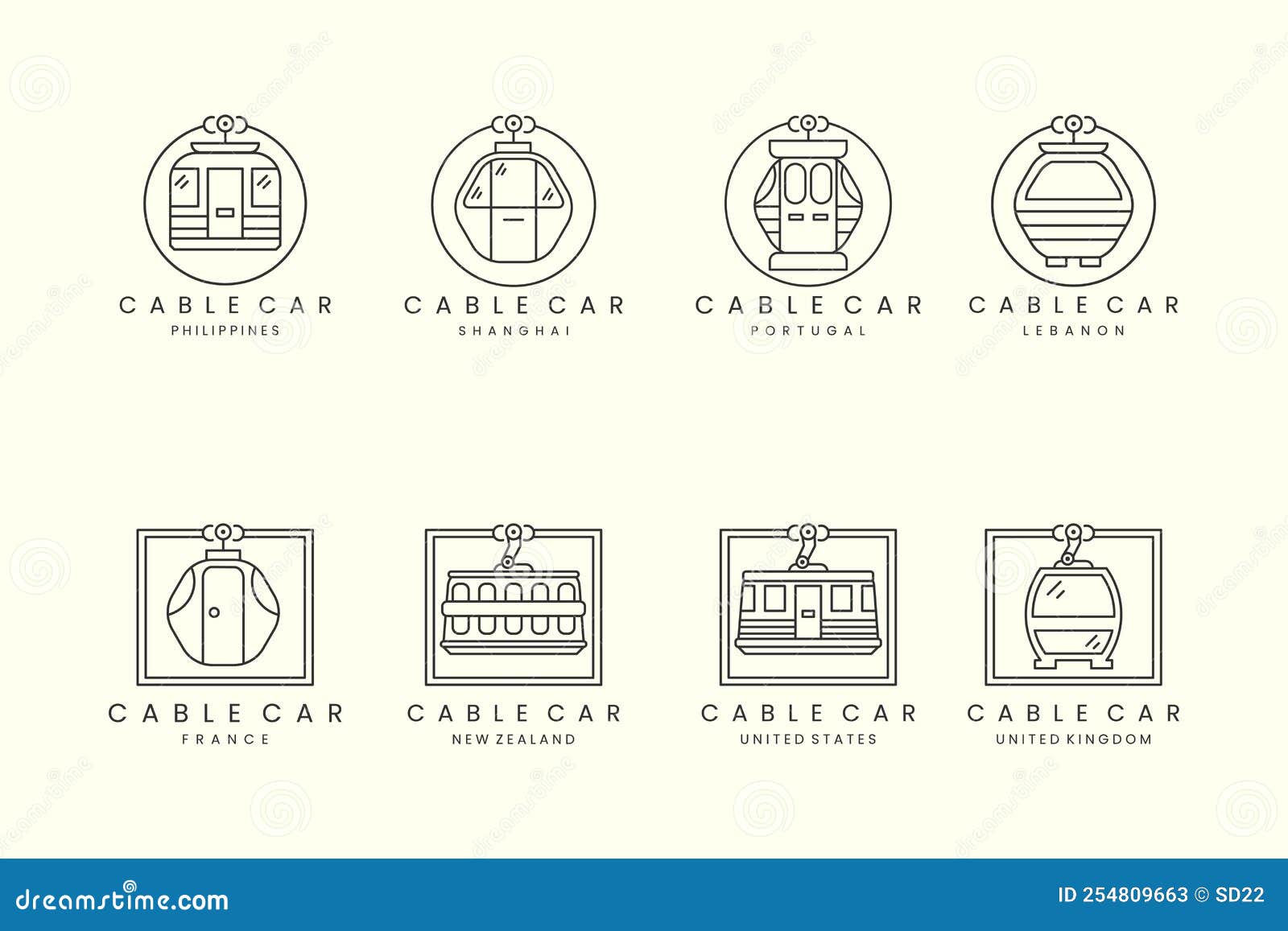 Bundle Logo Cable Car with Linear Style Logo Icon Template Design ...