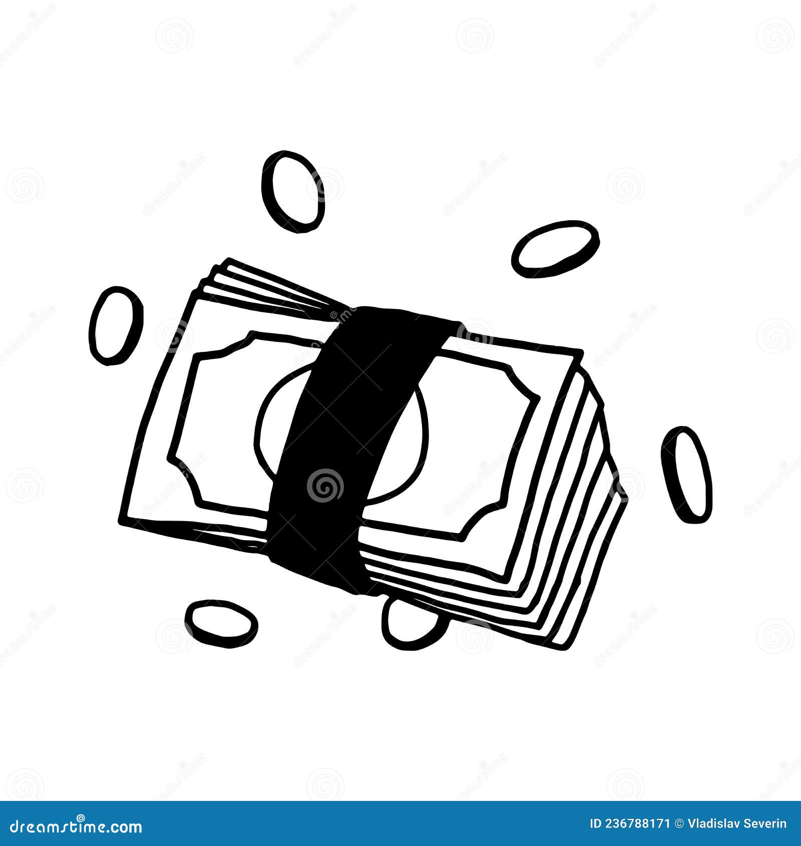Bundle of Money and Coins Vector Doodle Illustration Stock Illustration ...