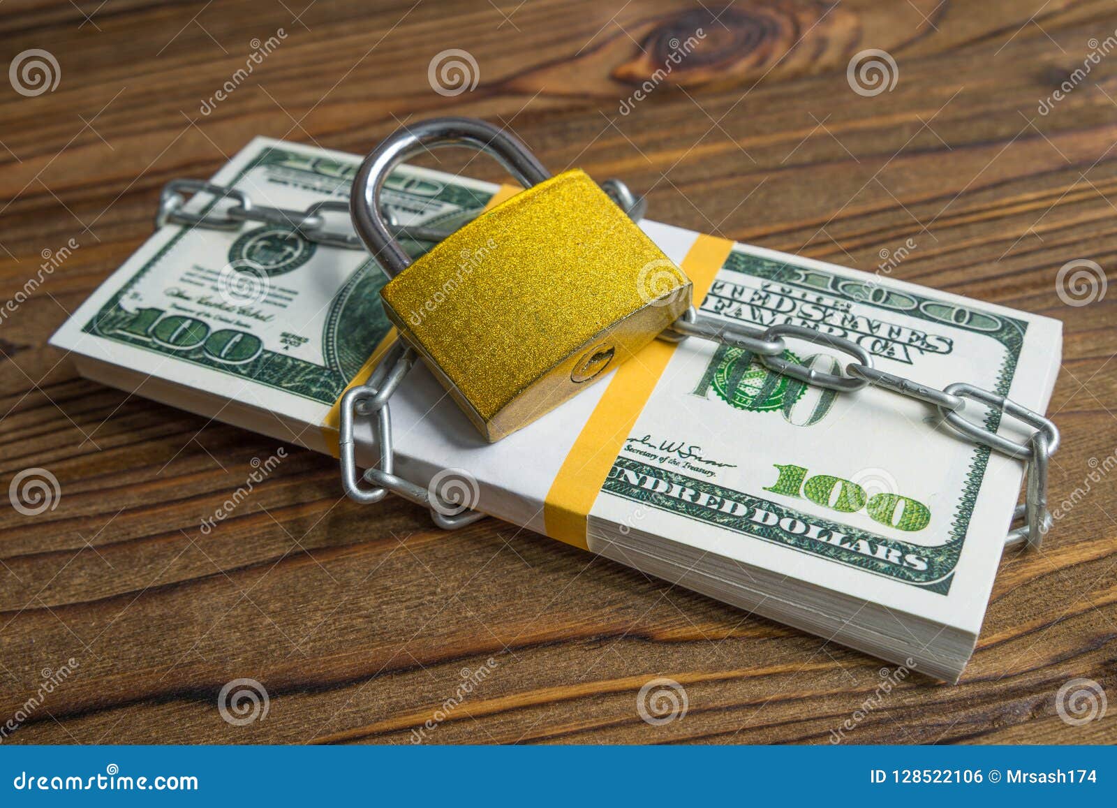 Bundle of Money Dollars of Banknotes, a Locked Lock with a Chain. Stock ...