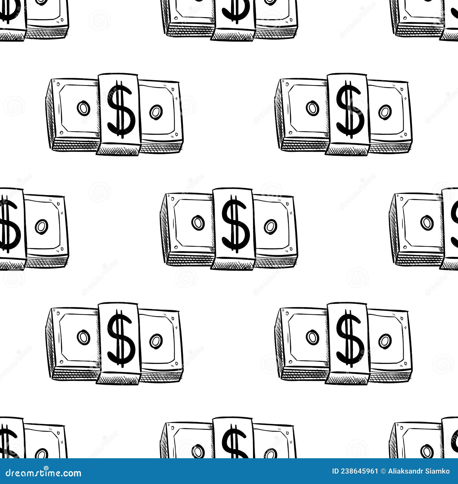 A Bundle of Money Hand Drawn Sketch. Seamless Pattern Stock Vector ...