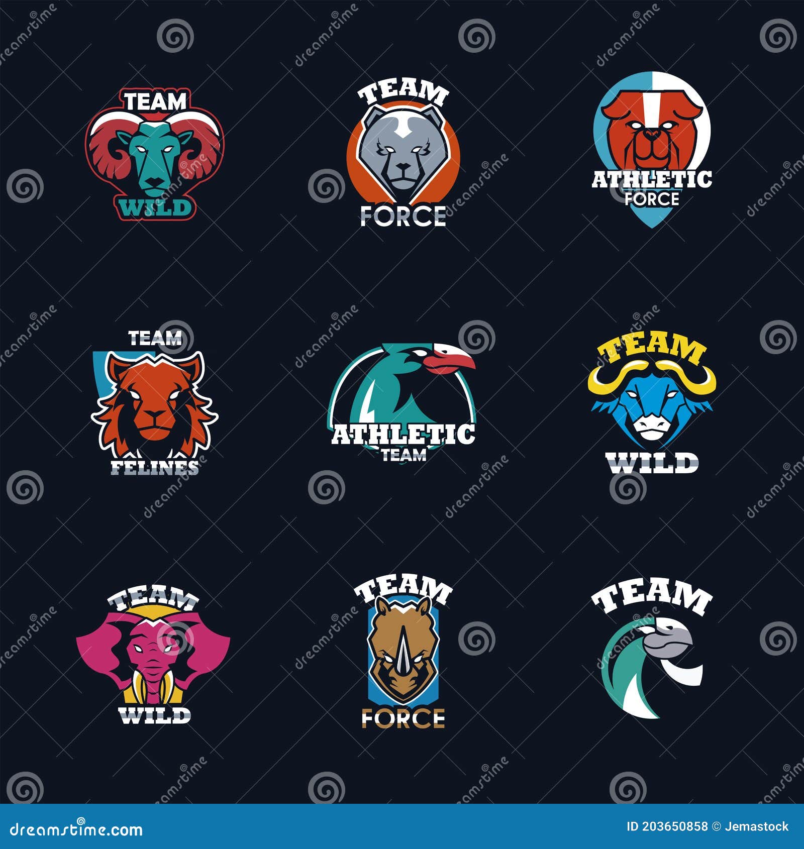 Bundle of Nine Animals Emblems Icons and Letterings Stock Vector ...