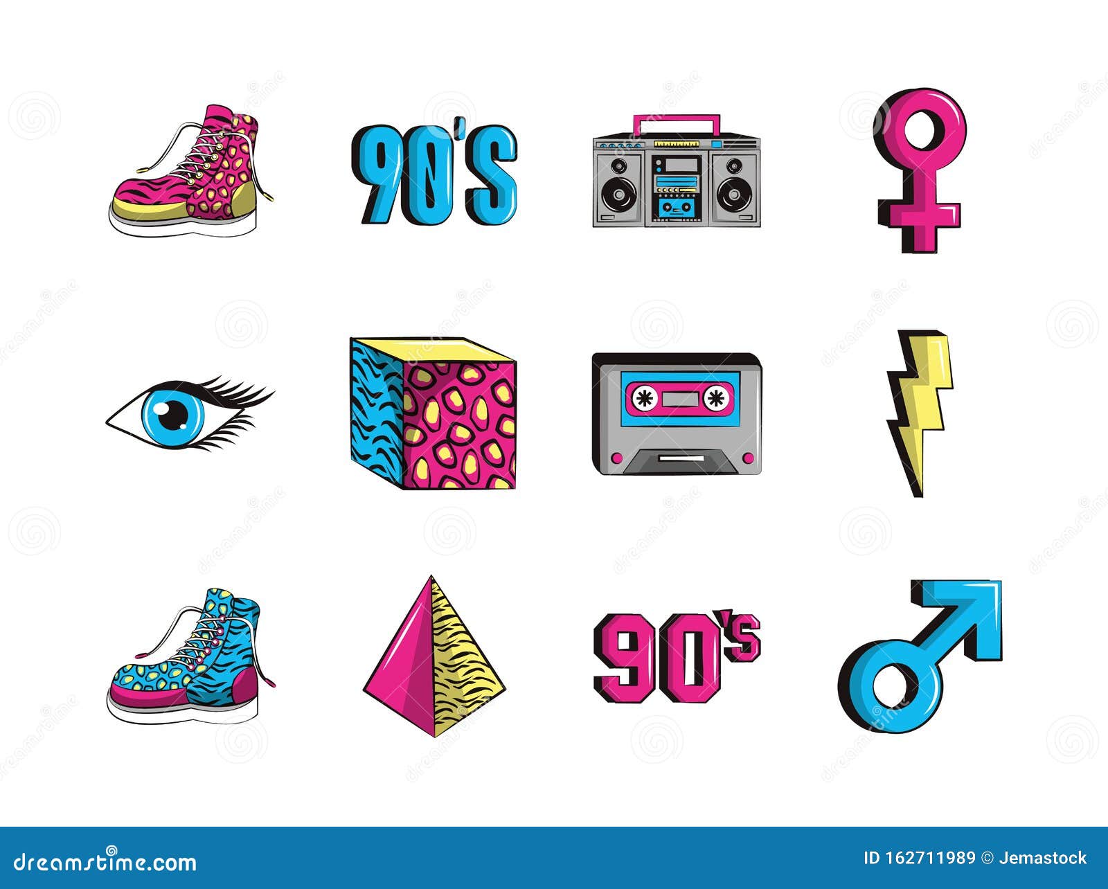 Bundle of Nineties Set Icons Stock Vector - Illustration of label ...
