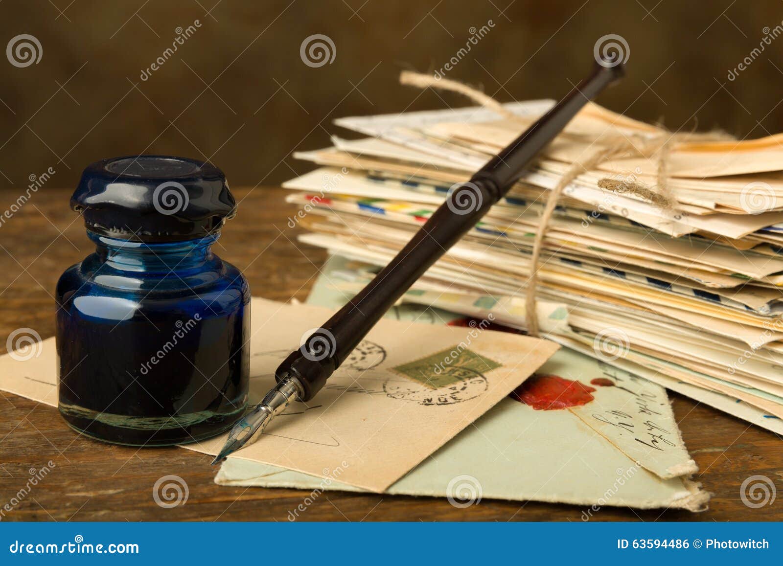 Bundle of Old Letters and Ink Well Stock Photo - Image of empty ...