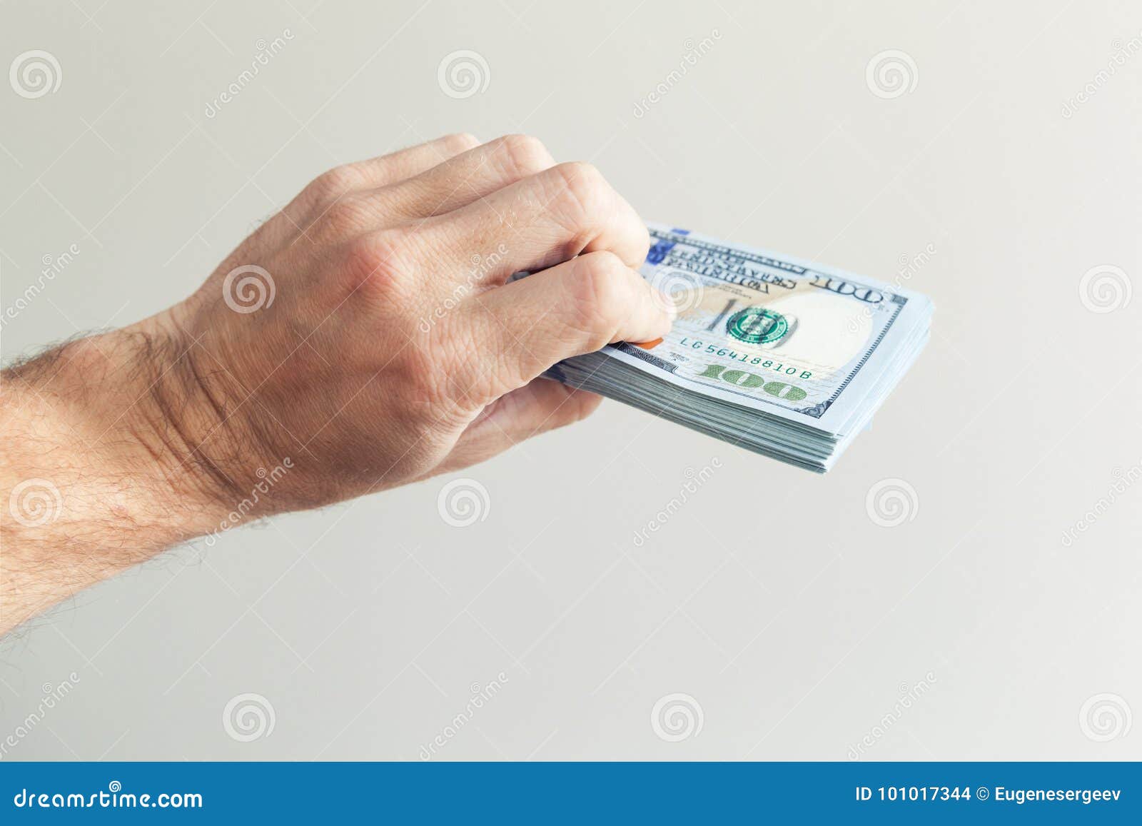 Bundle of One Hundred US Dollars Notes in Hand Stock Photo - Image of ...