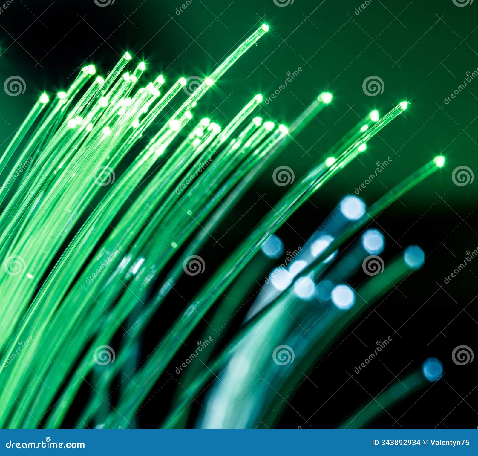 Bundle of Optical Fibers with Green Lights Stock Photo - Image of ...