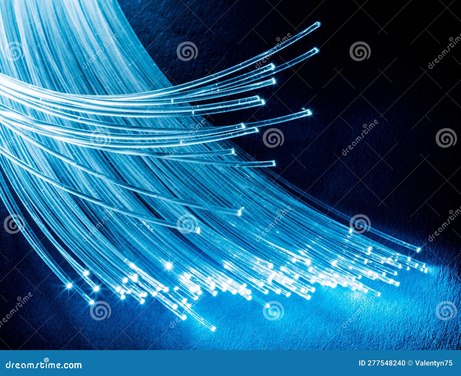Bundle of Optical Fibers with Lights in the Ends. Blue Background Stock ...