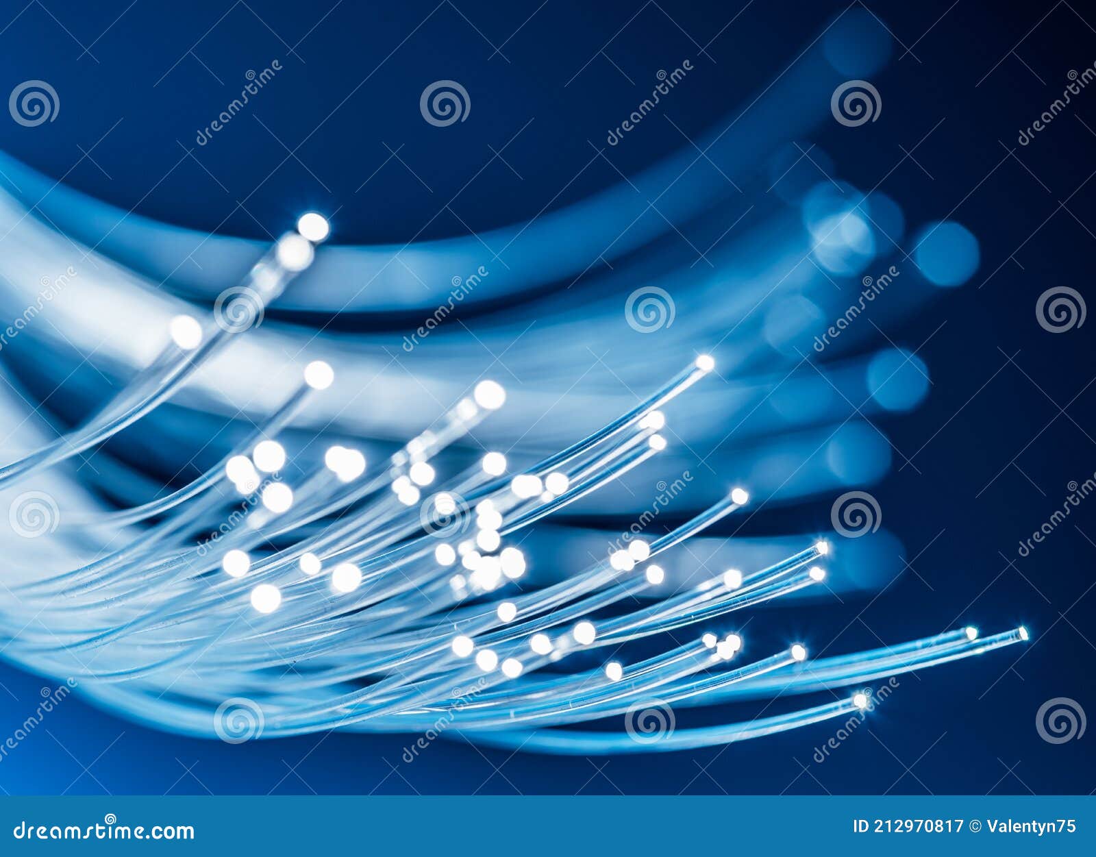 Bundle of Optical Fibers with Lights in the Ends. Blue Background Stock ...