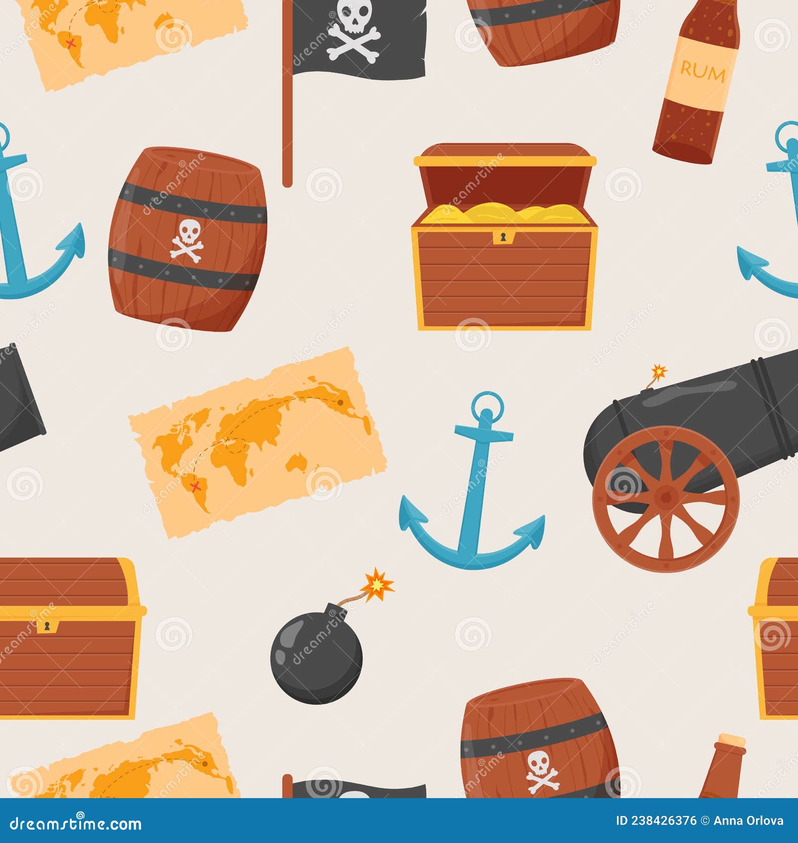 Bundle Pirate Seamless Pattern. Bundle Pirate, Treasure Map, Rum, Ship ...
