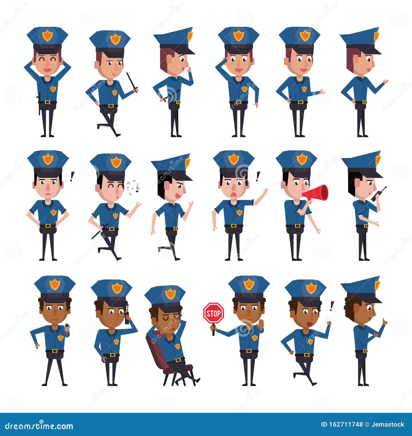 Bundle Of Police Officers Characters Vector Illustration ...