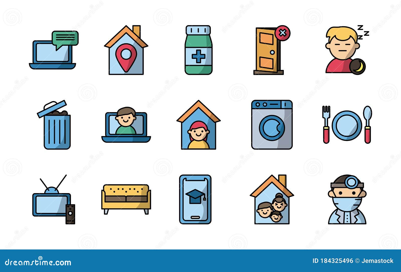 Bundle of Quarantine Set Icons Stock Vector - Illustration of care ...