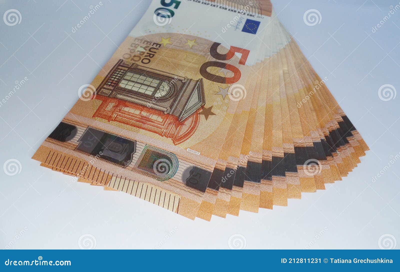 A Bundle of Real 50 Euro Banknotes on a White Table Stock Image - Image ...