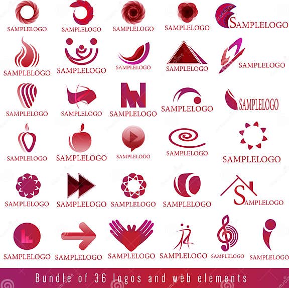 Bundle of 36 Red Logos and Web Elements Stock Vector - Illustration of ...