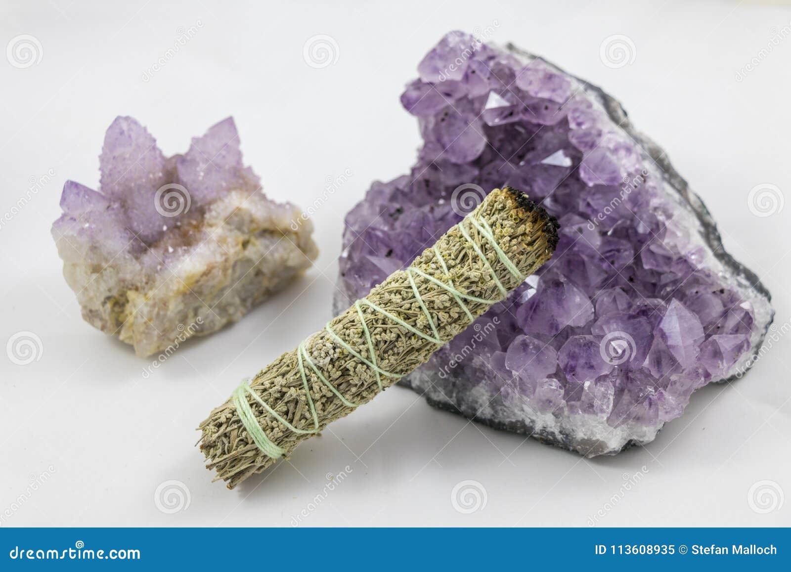 Bundle of Sage with Beautiful Spirit Quartz and Amethyst Crystal Stock ...