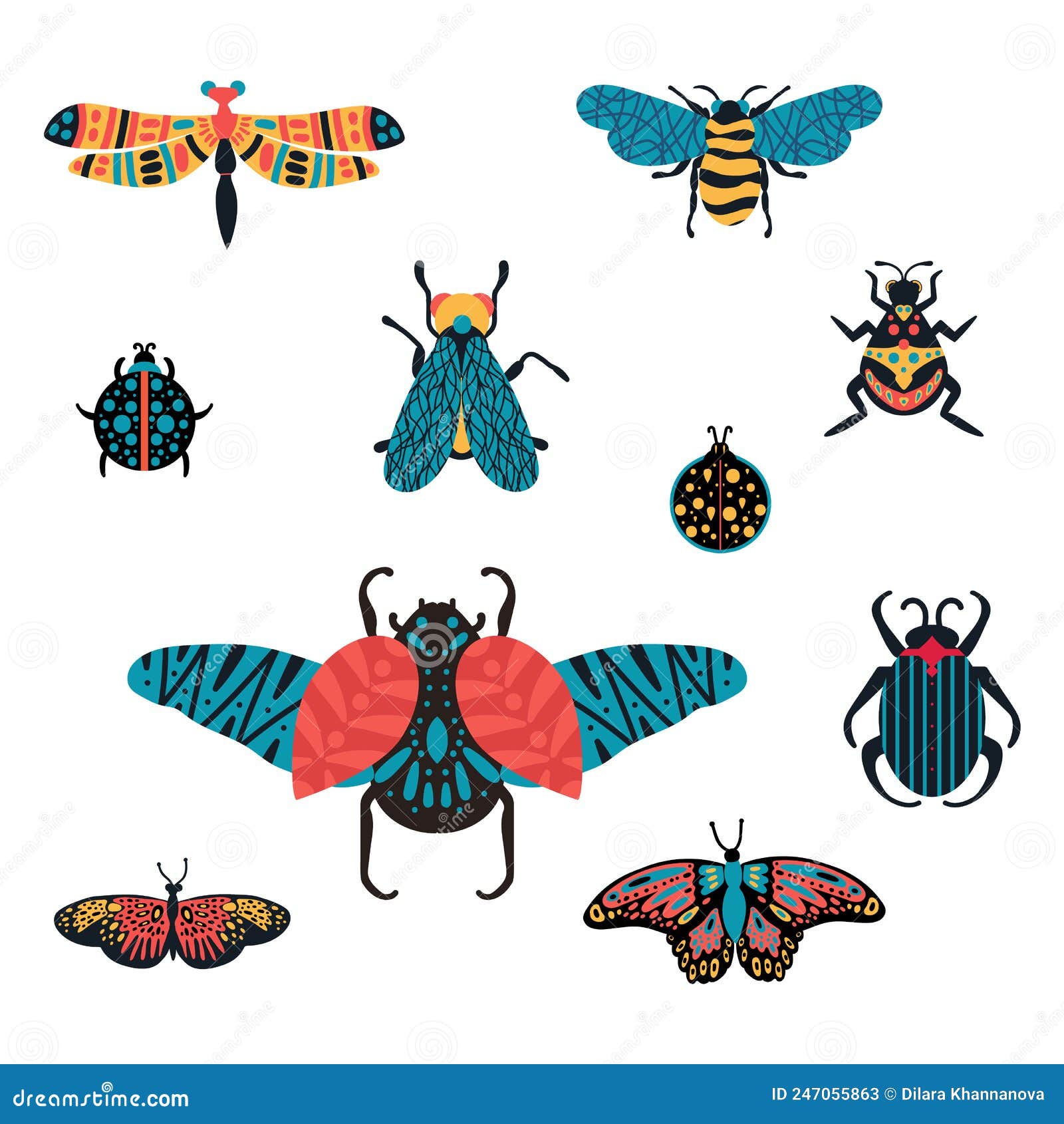 Bundle Set with Different Insects. Illustration in Vector of Abstract ...