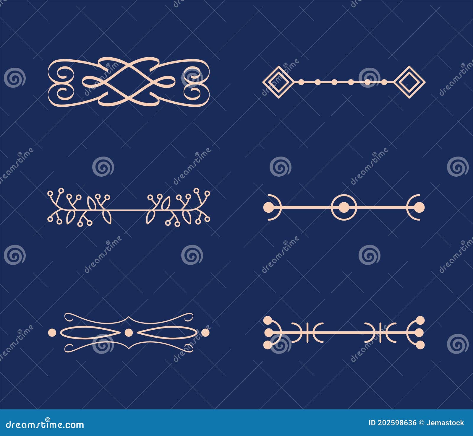 Bundle of Six Elegants Dividers Set in Blue Background Stock Vector ...