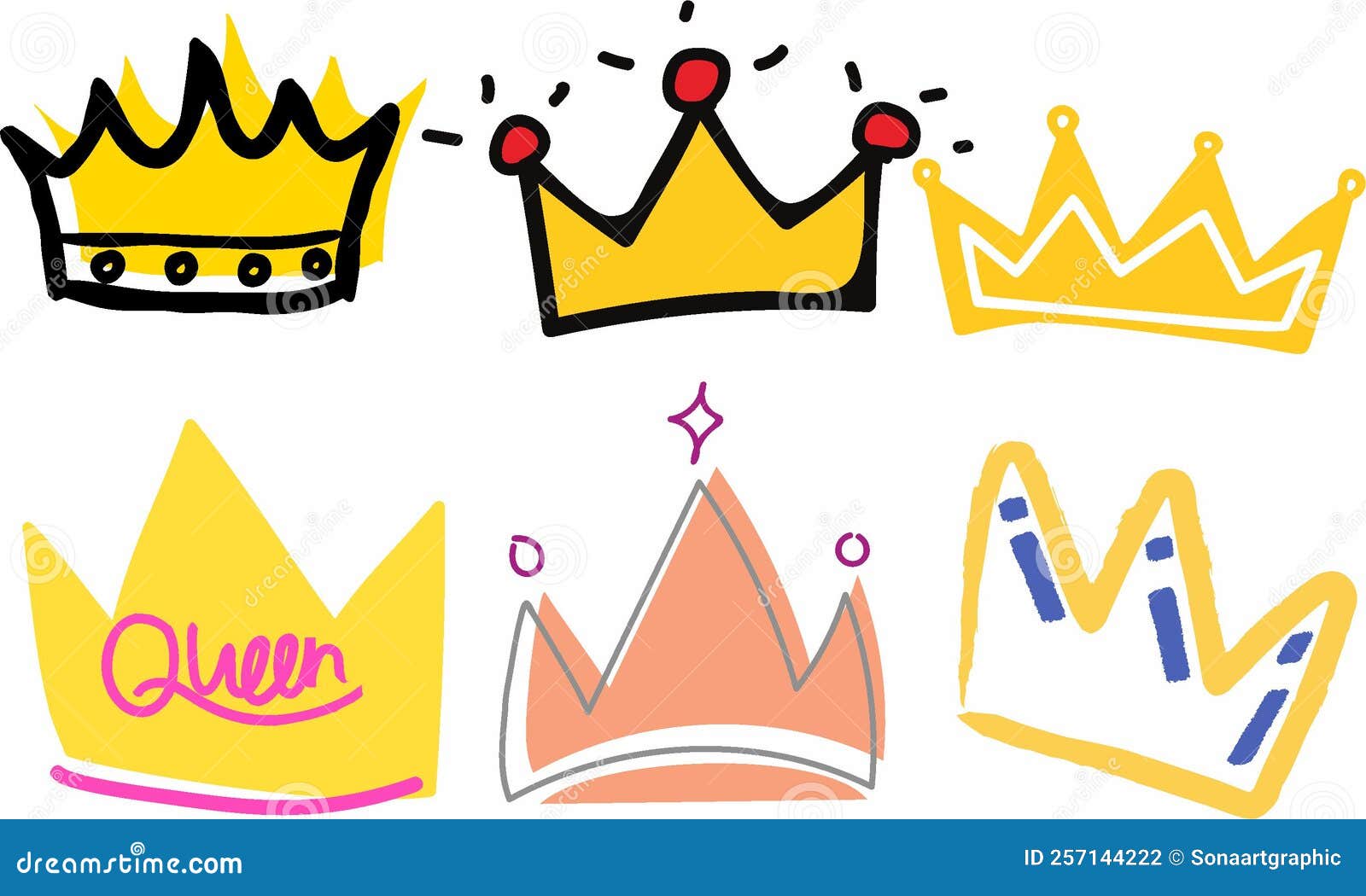 Bundle of Six Hand Draw Crown Including Eps File, Editable Size and ...