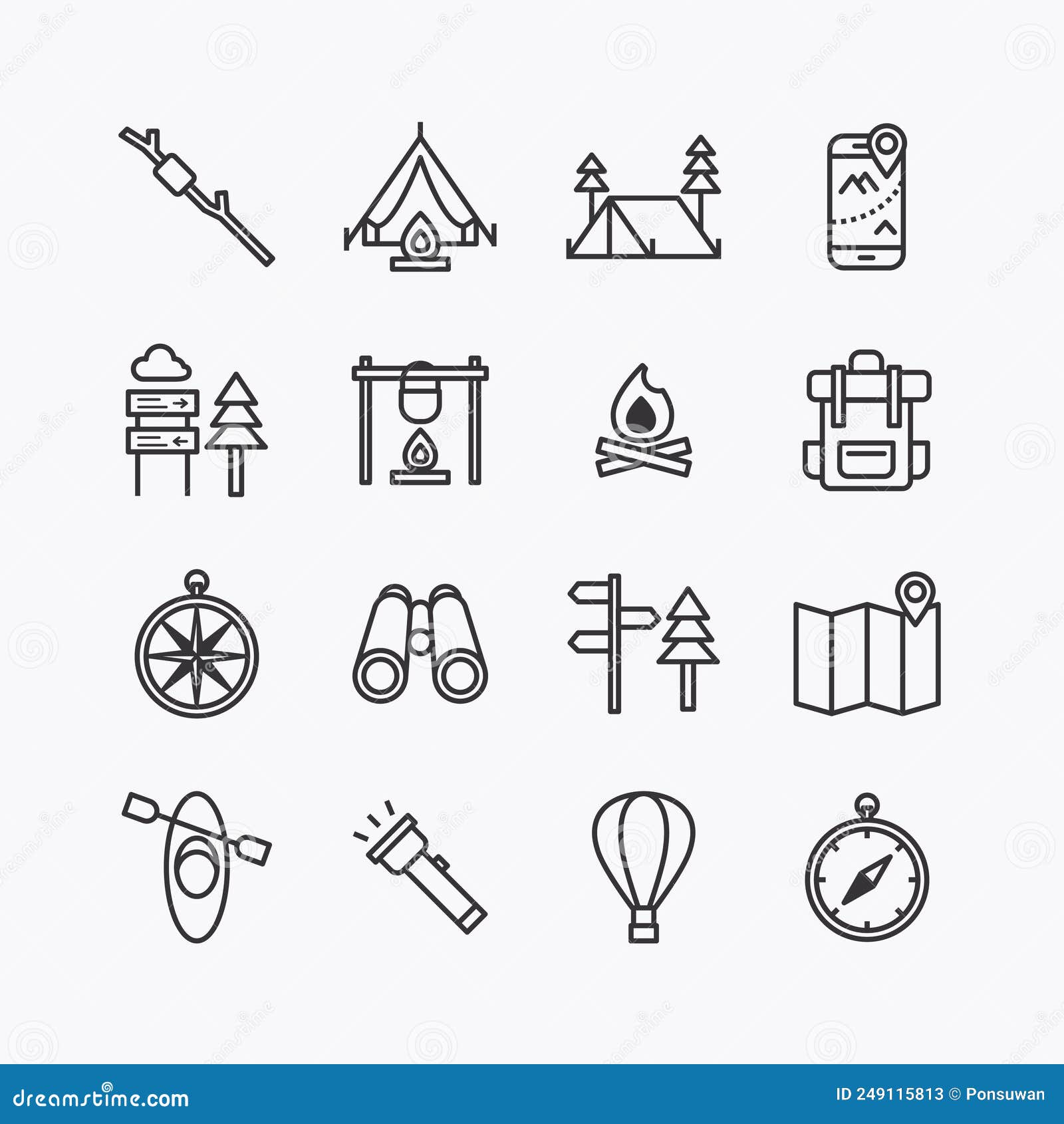 Bundle of Summer Camp Activity Flat Line Icons Collection. Simple ...