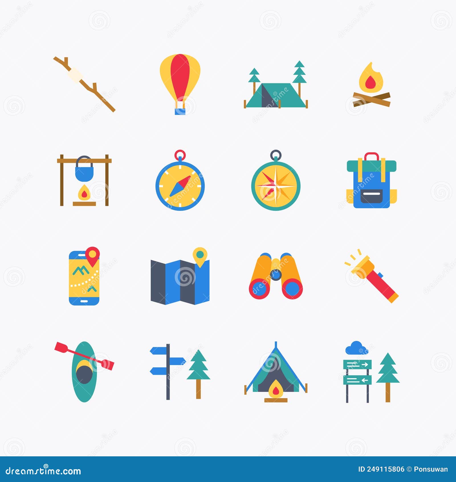 Bundle of Summer Camp Activity Flat Line Icons Collection. Simple ...
