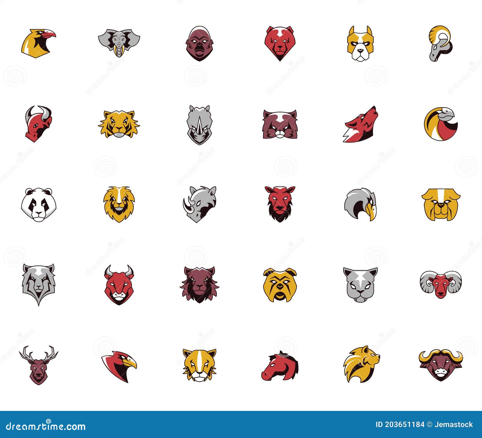 Bundle of Thirty Heads Animals Emblems Icons Stock Vector ...