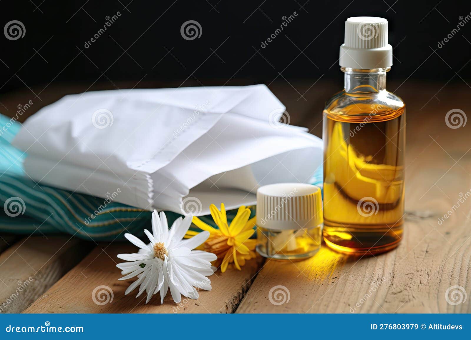 Bundle of Tissues Next To Nasal Spray, Perfect for Cold Season Stock ...