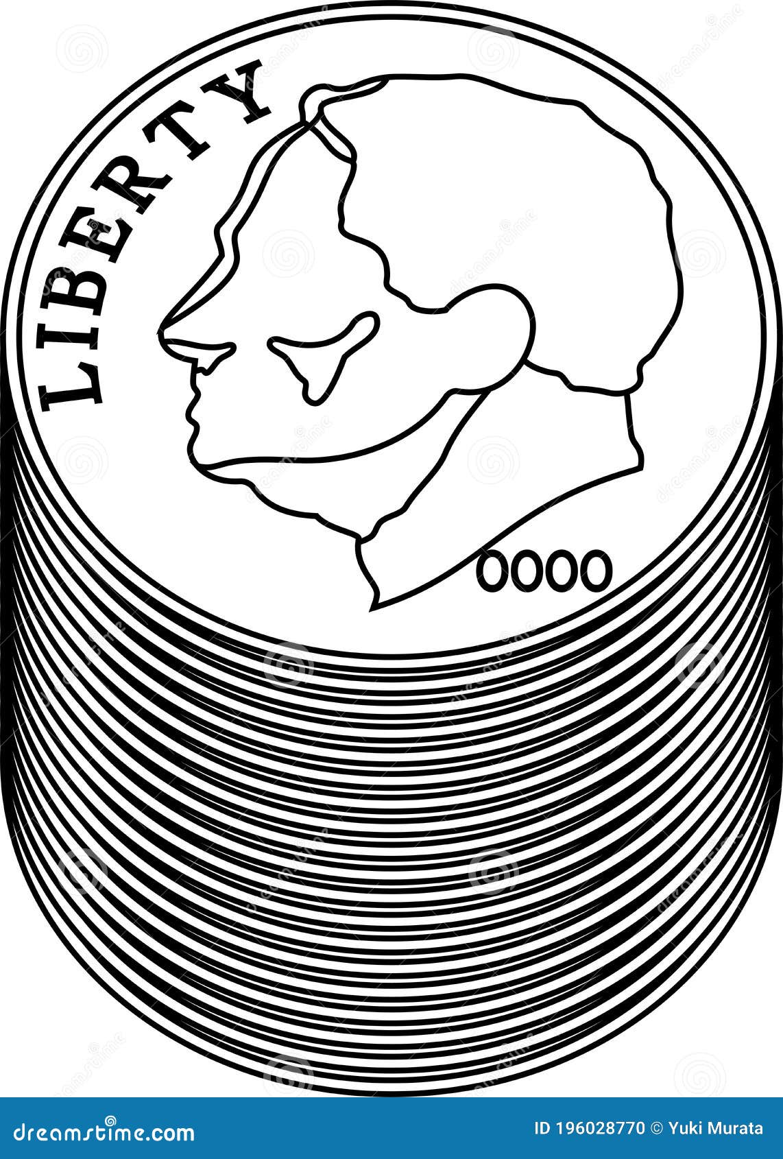 Bundle of US American 10 Cent Coin Outline Stock Vector - Illustration ...