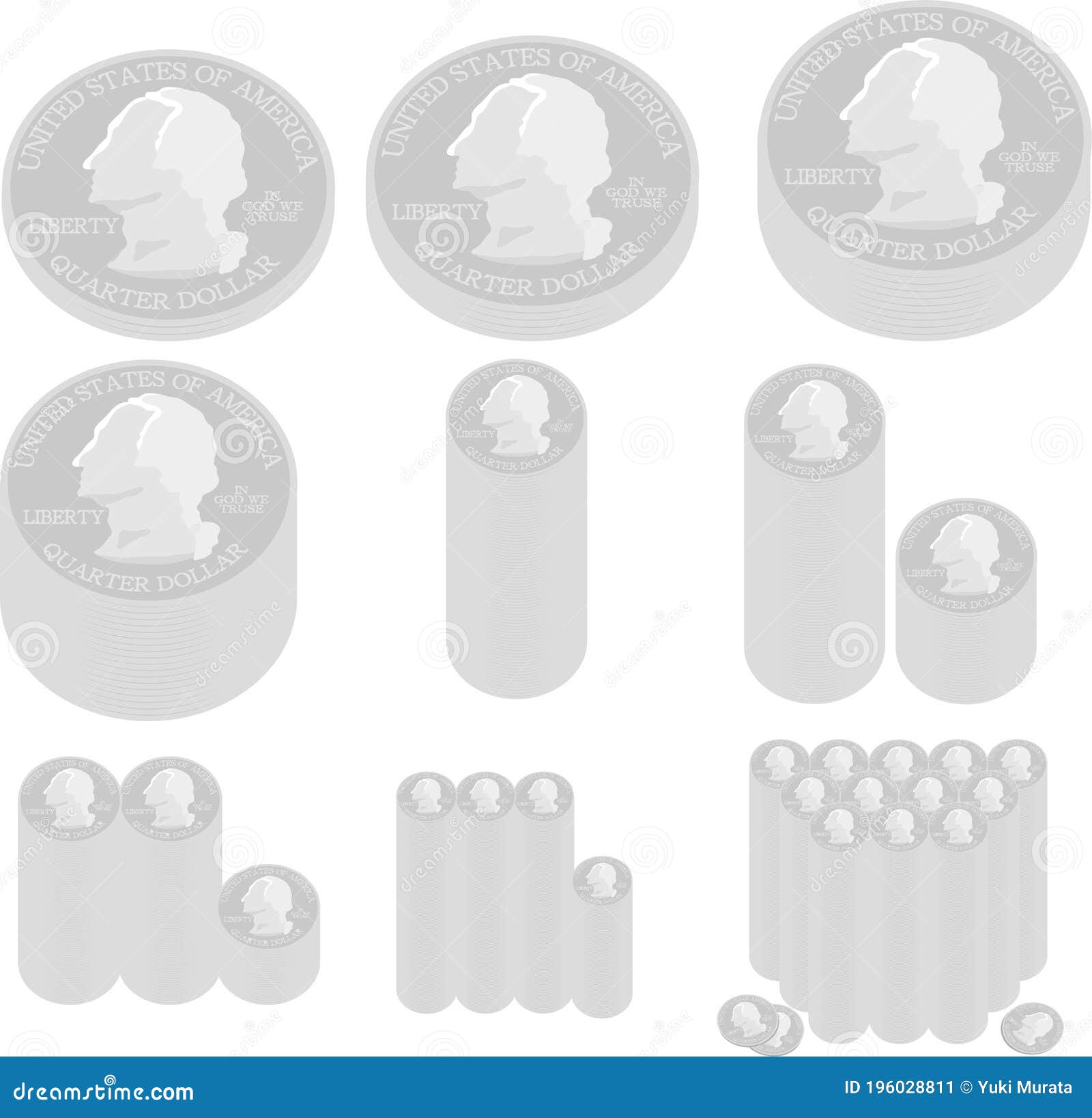 Bundle of US American 25 Cent Coin Set Stock Vector - Illustration of ...