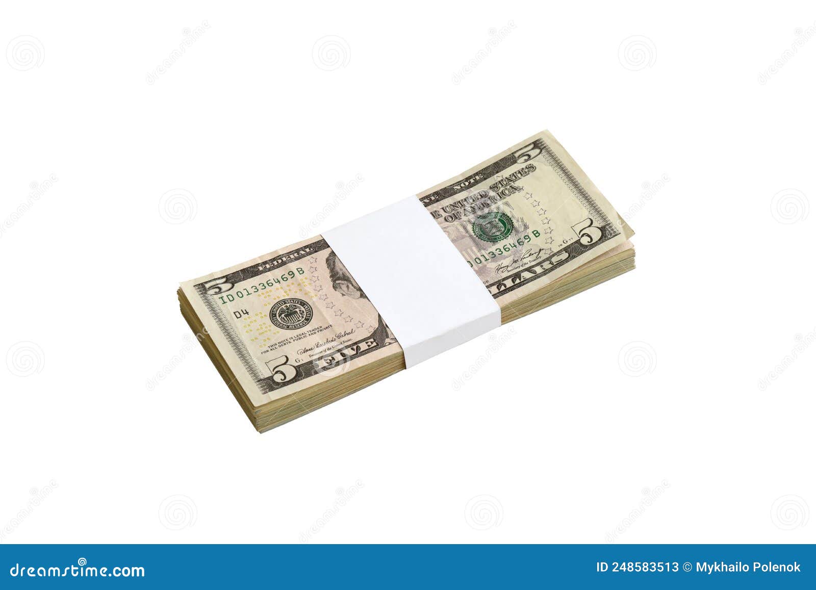 Bundle of US Dollar Bills Isolated on White. Pack of American Money ...