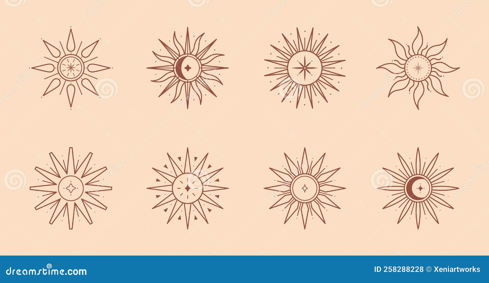 Bundle Of Vector Bohemian Logo Design Templates With Sun,moon,star And ...