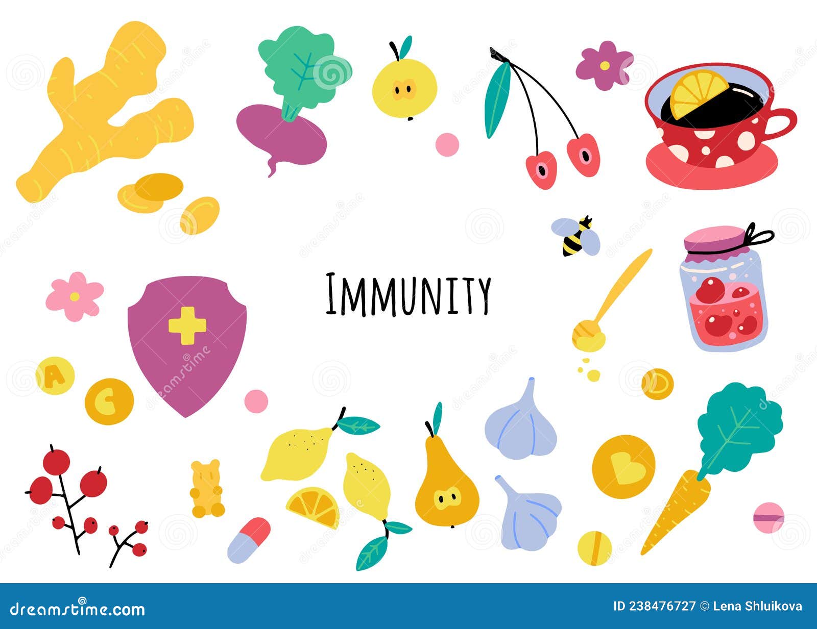 Bundle of Vector Illustration, Immunity Theme Set. Natural Vitamins ...
