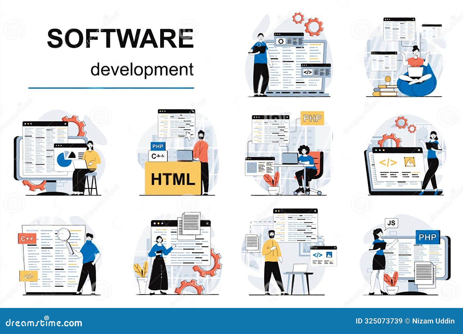 Software Development Concept with Character Situations - Mega Set Stock ...