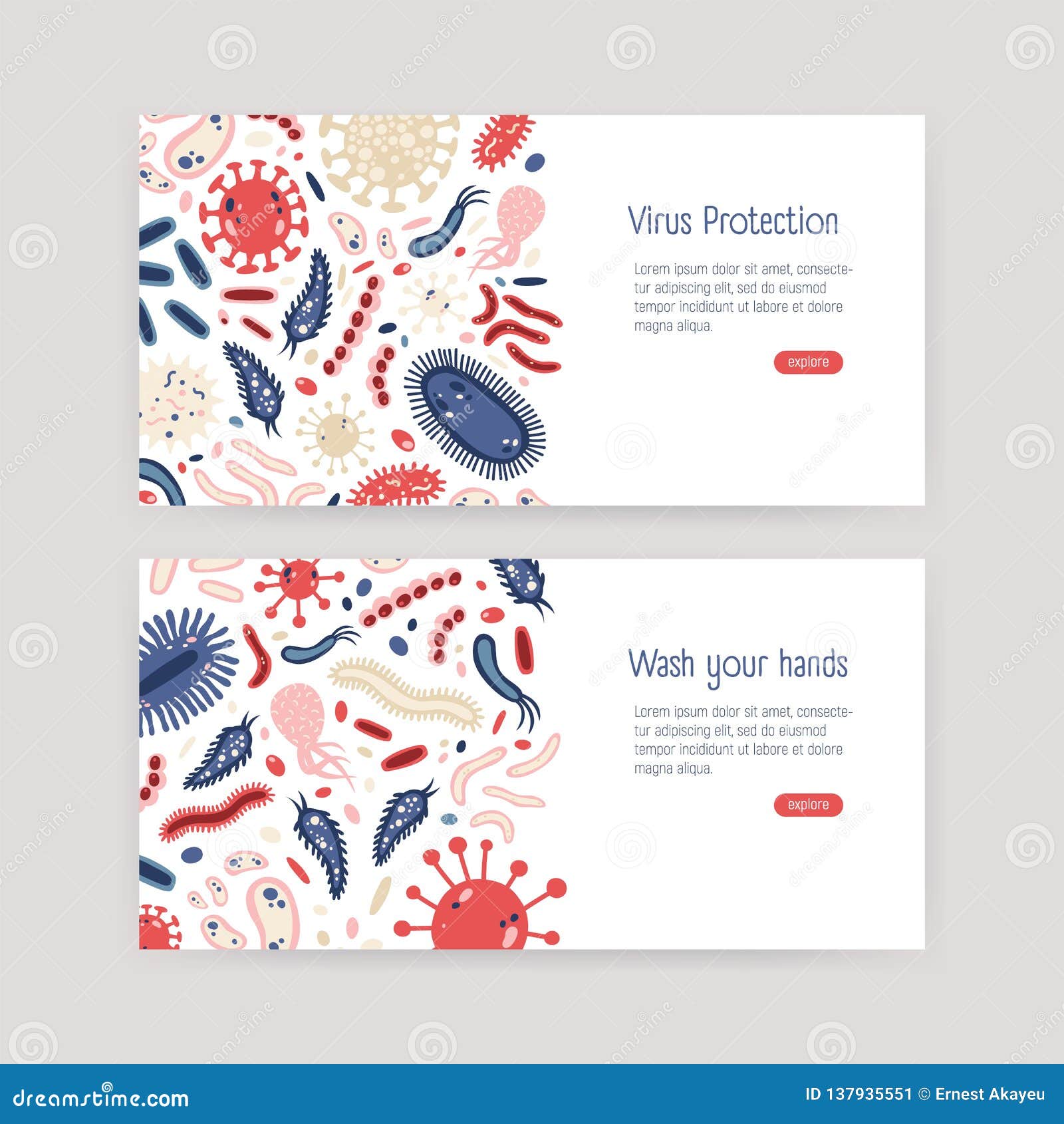 Bundle of Web Banner Templates with Harmful Single Cell Microorganisms ...