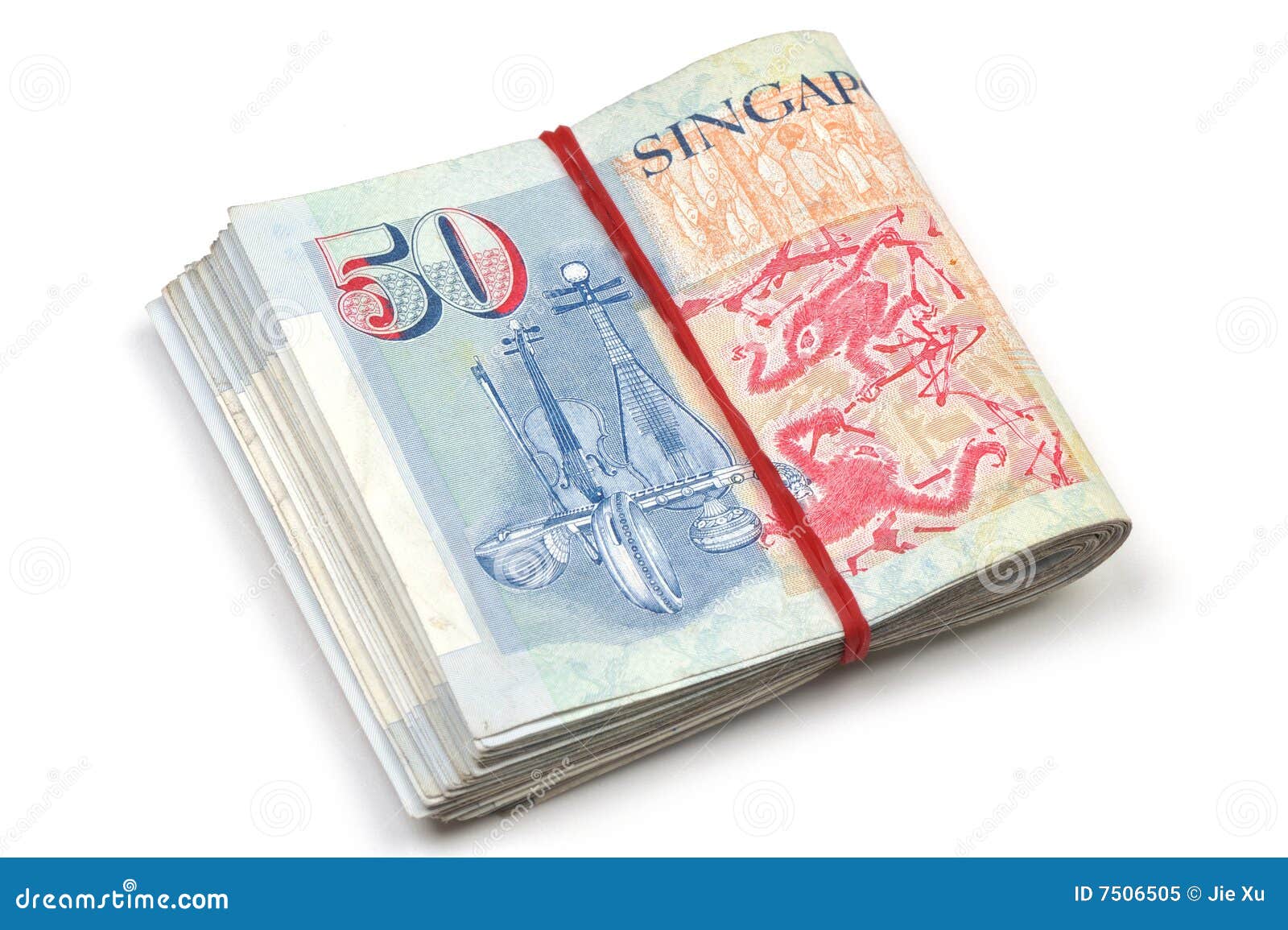 A Bundled Up Stack of Singapore Dollars Stock Image - Image of band ...