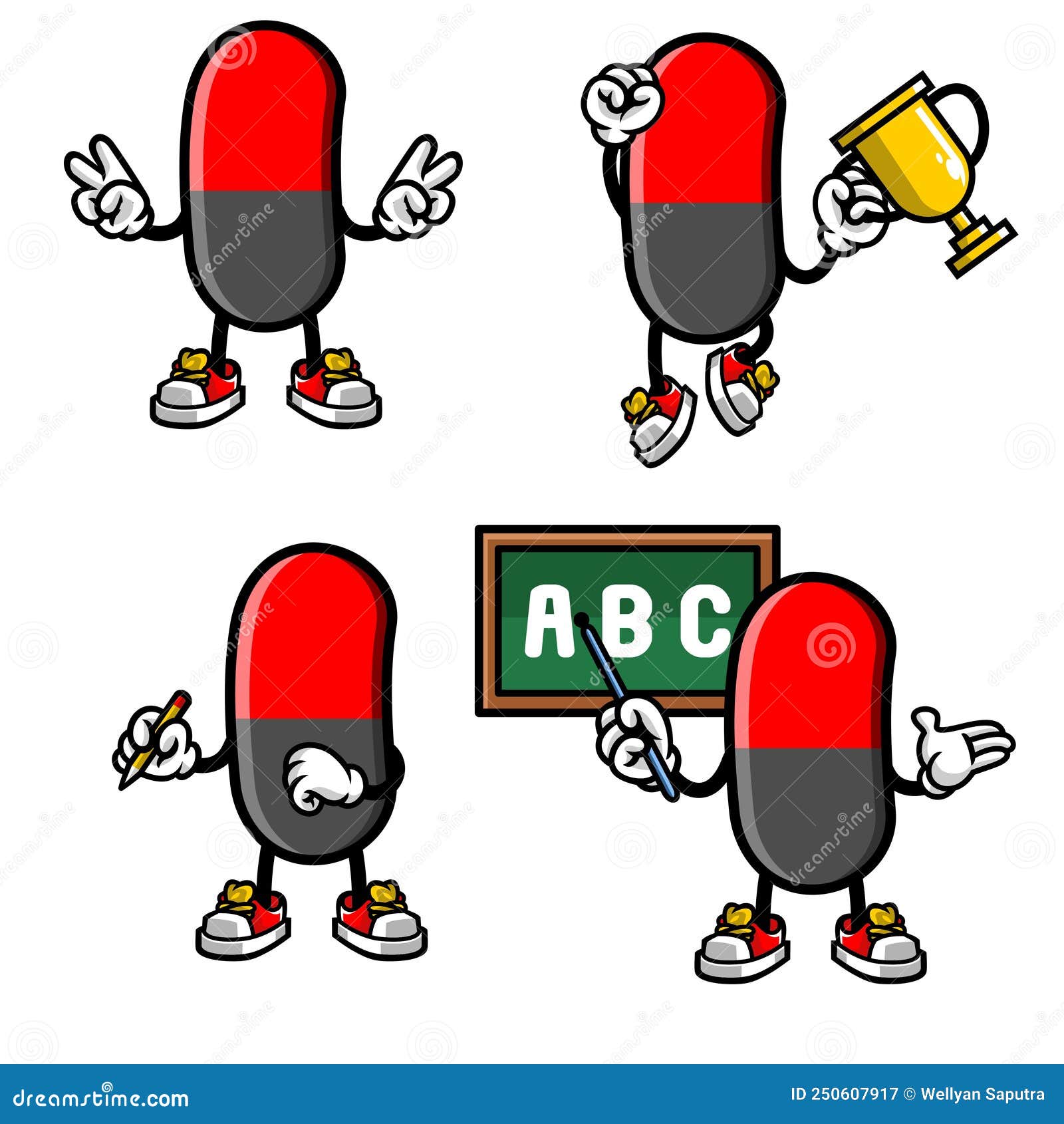4 Bundles of Cute Capsule Character Vector Illustration Stock Vector ...