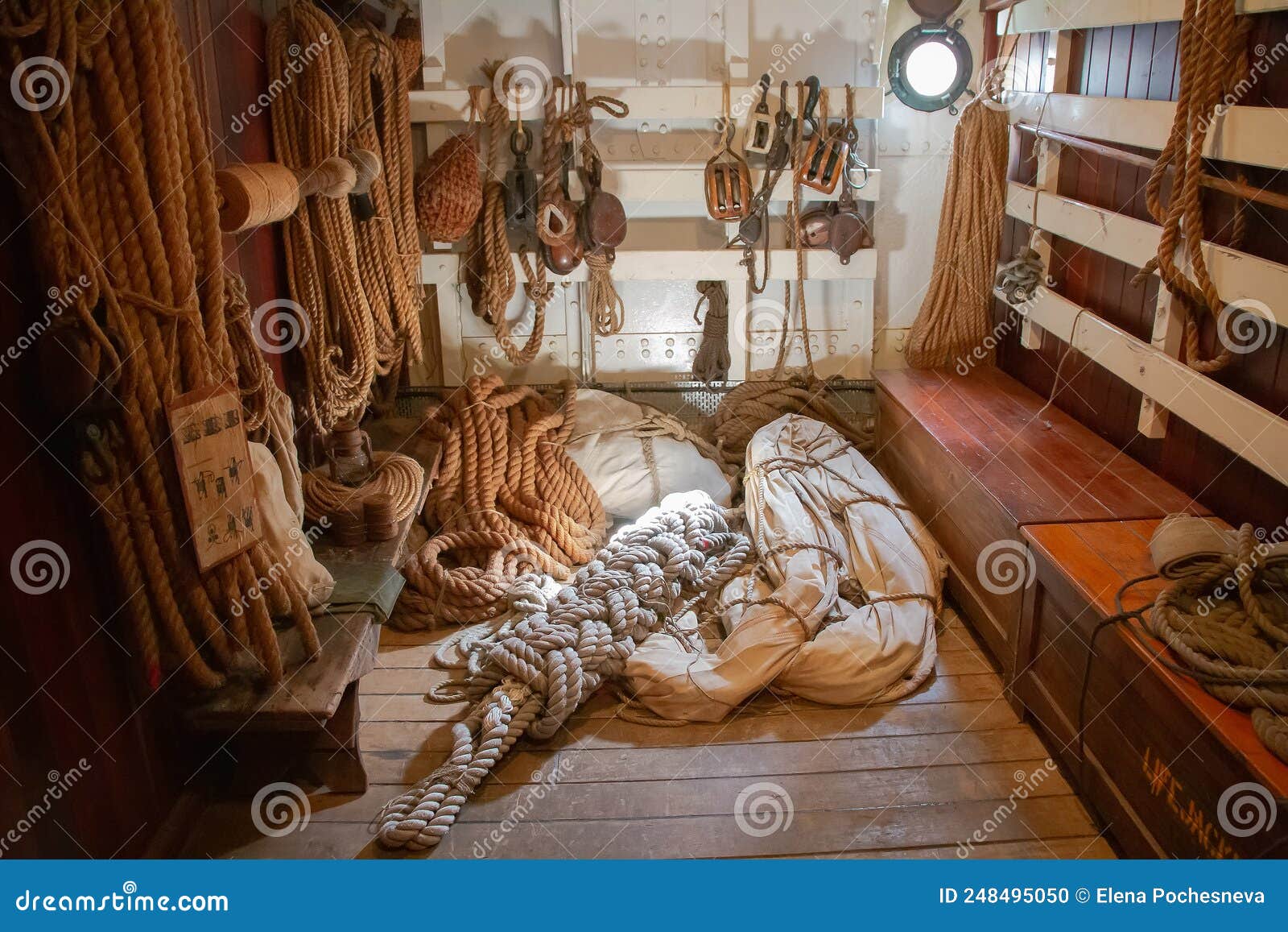 Bundles of Ship Ropes, Ropes for Sails Inside the Hold of a Sailing ...