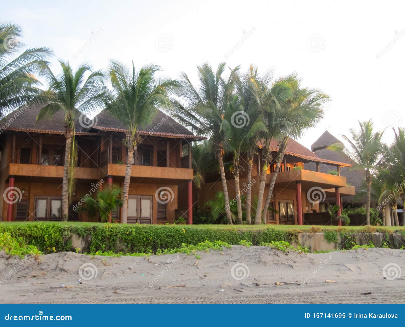 Bungalows on the Beach in Palm Trees Stock Image - Image of travel ...