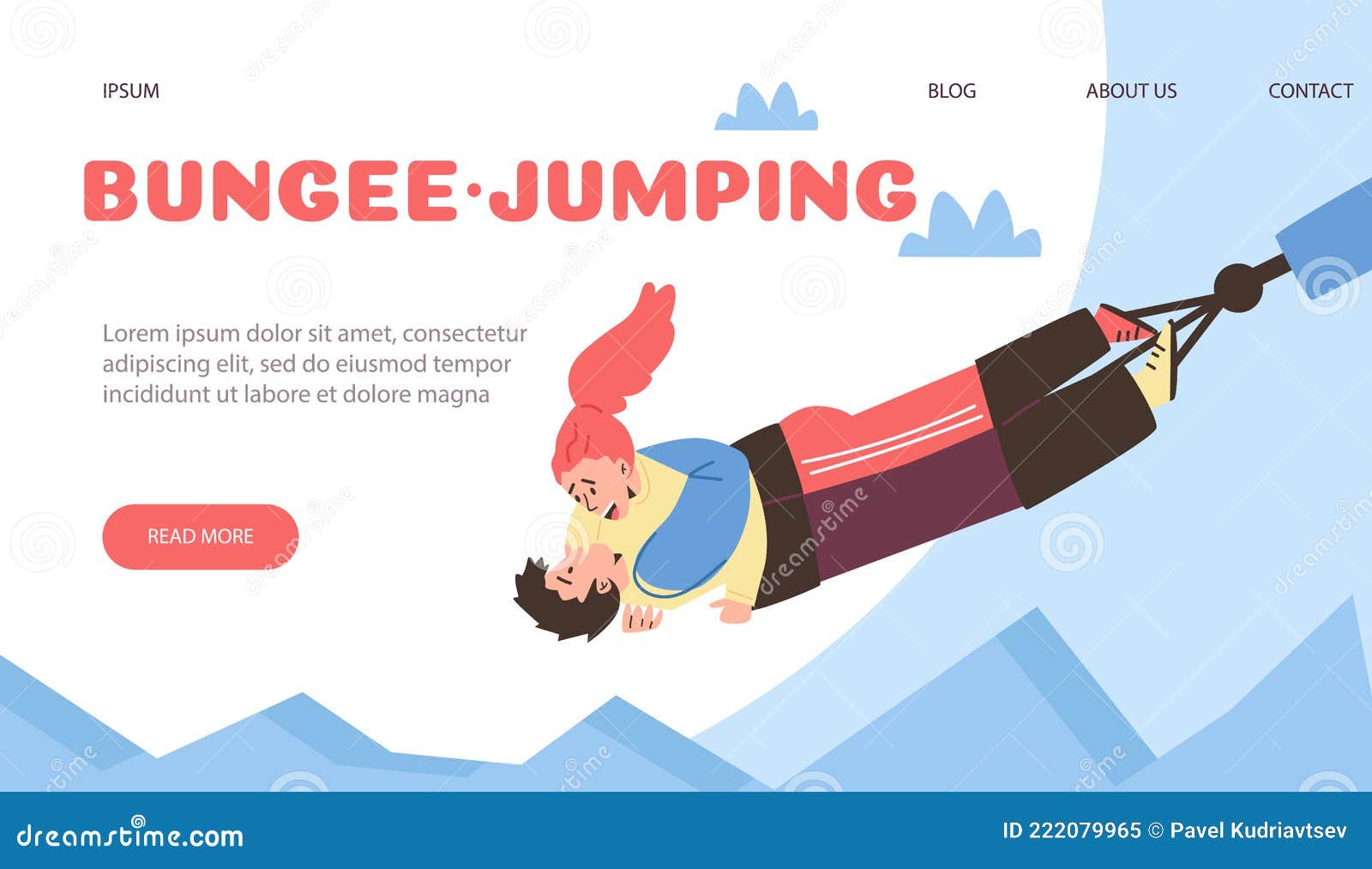 Bungee Jumping Website with Couple Making Risky Jump, Flat Vector ...