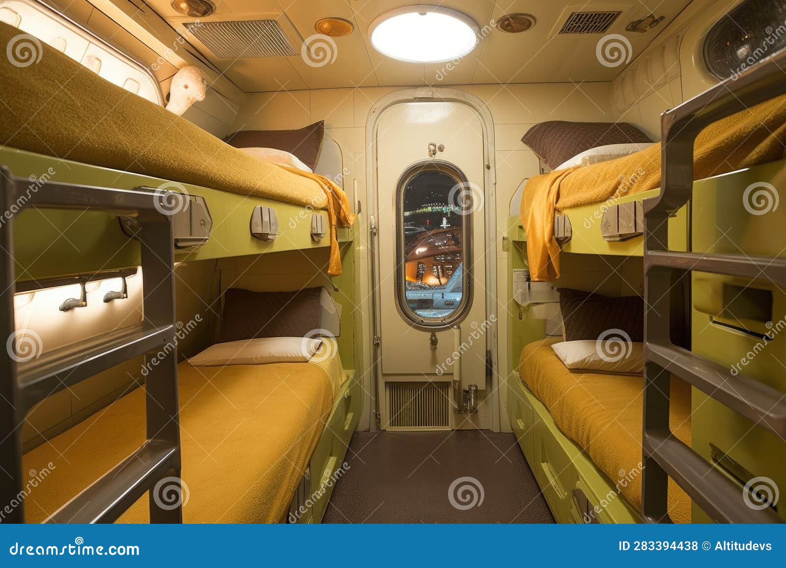 Bunk Beds in Tight Crew Sleeping Quarters Stock Illustration ...