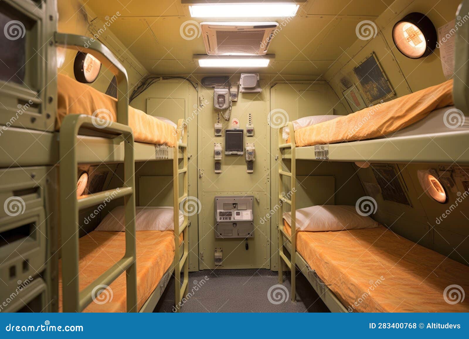 Bunk Beds in Tight Crew Sleeping Quarters Stock Photo - Image of ...