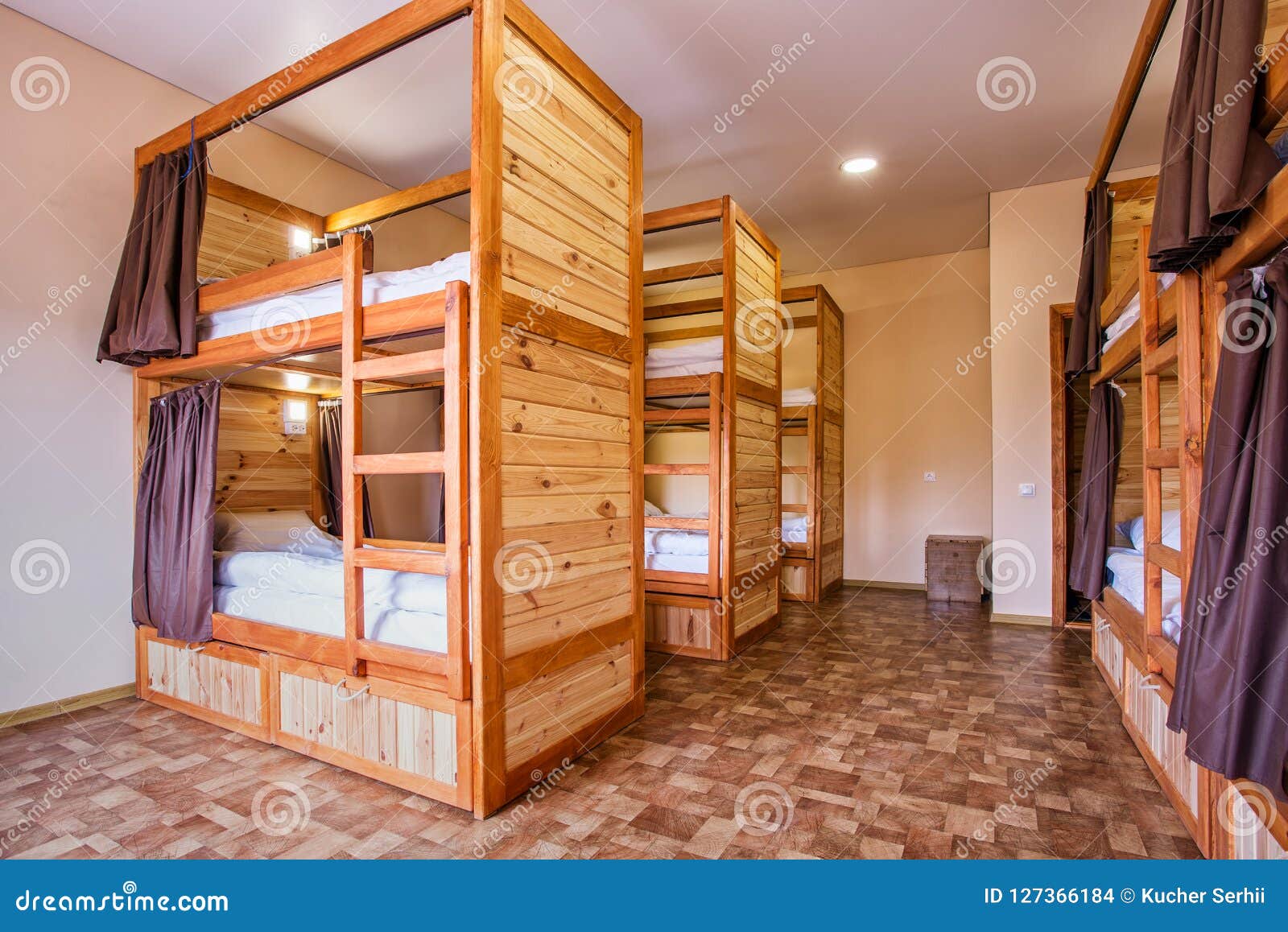 Bunk Wooden Beds in the Comfortable Hostel Stock Photo - Image of dorm ...