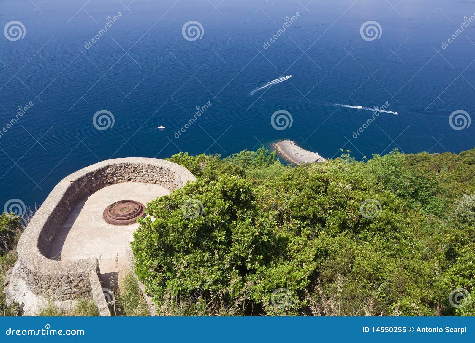 Bunker over the sea stock image. Image of aerial, liguria - 14550255