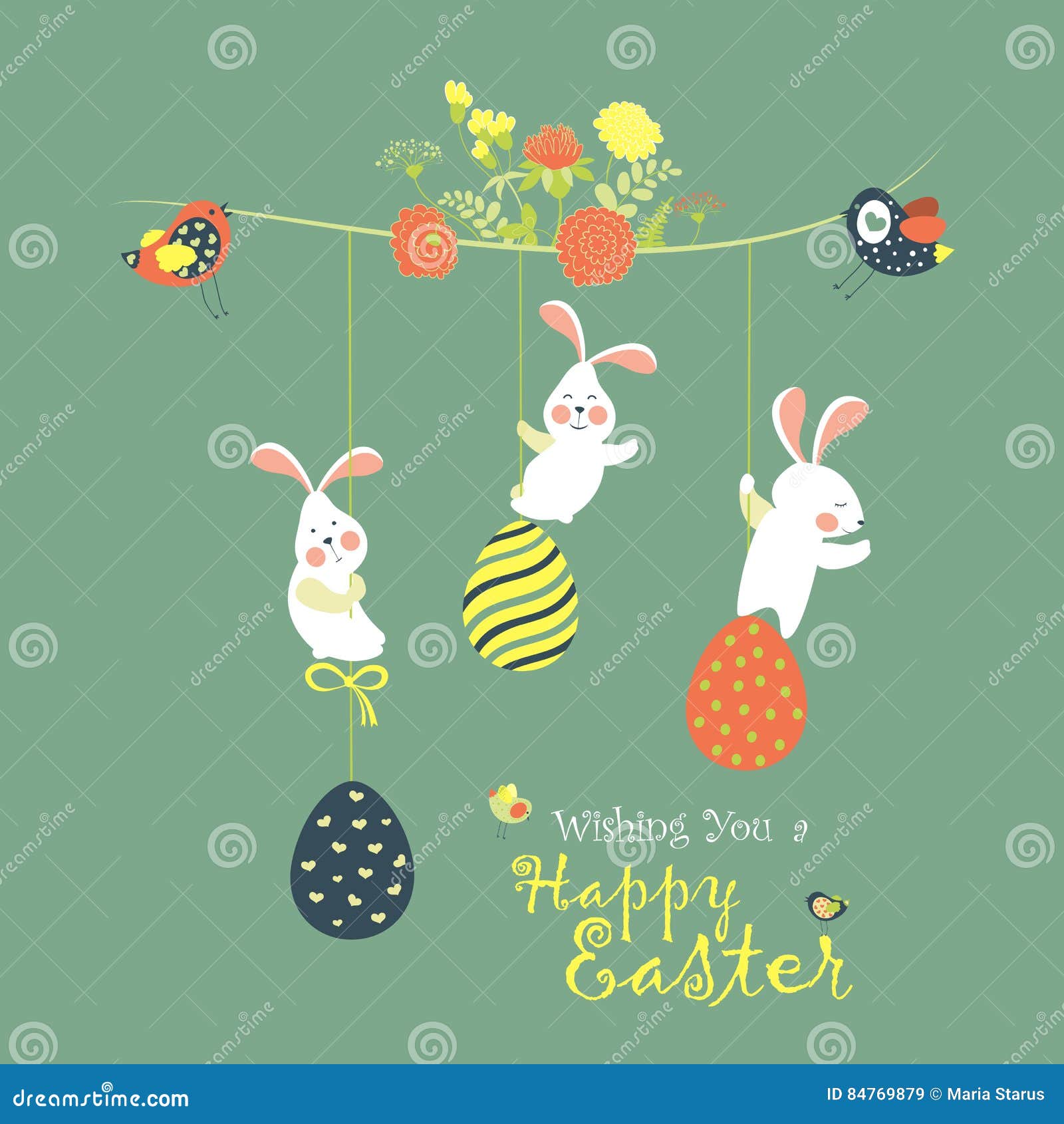 Bunnies and easter eggs stock vector. Illustration of mammal - 84769879