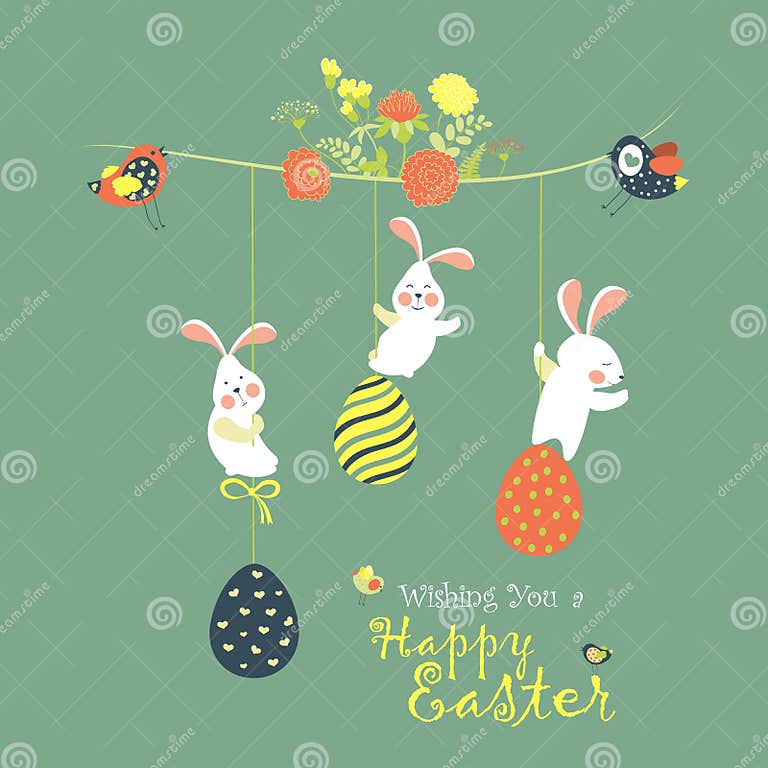 Bunnies and easter eggs stock vector. Illustration of mammal - 84769879