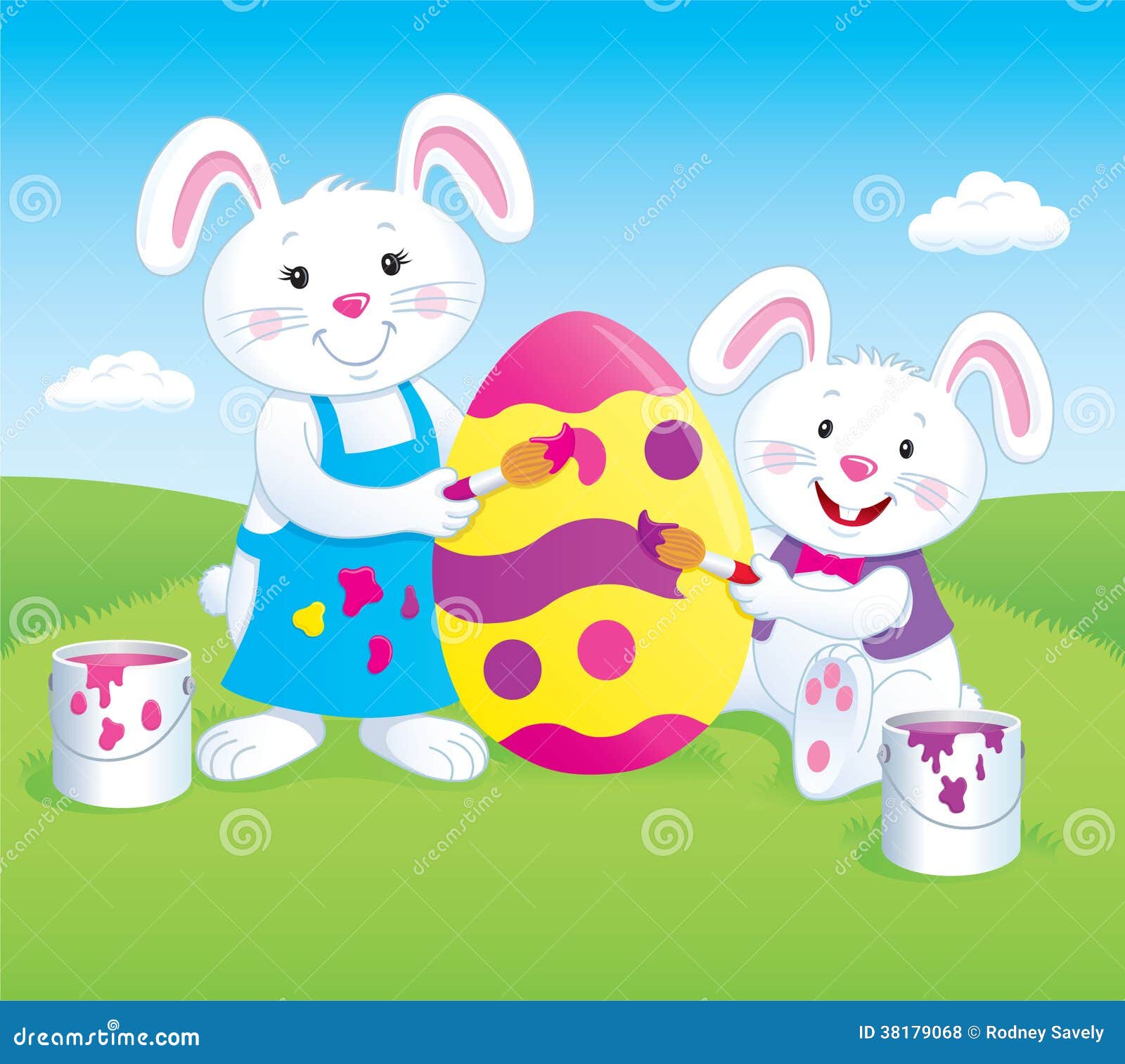 Bunnies Painting a Large Easter Egg Stock Illustration - Illustration ...