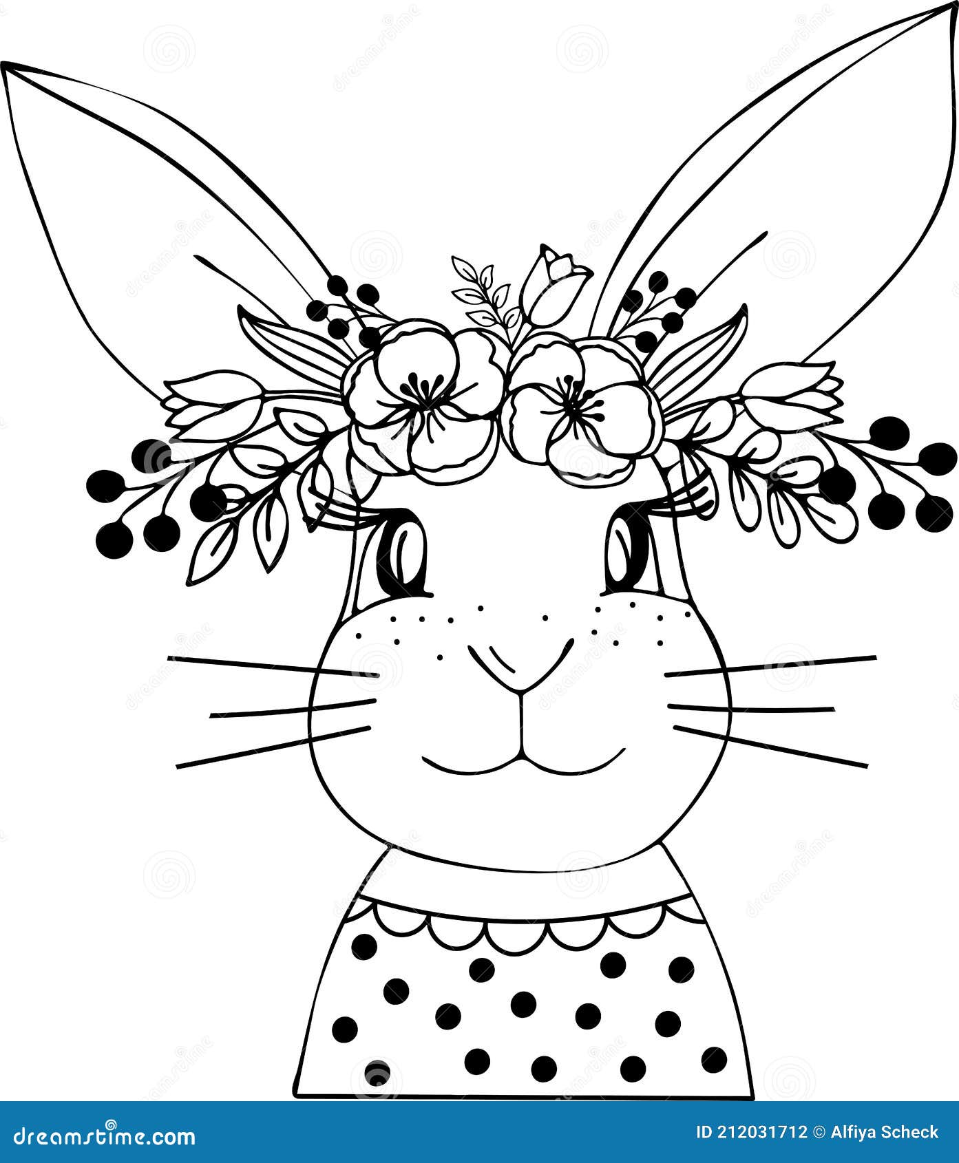 Easter Bunny Hand Draw Line Art, Cute Printable Rabbit. Stock Vector ...