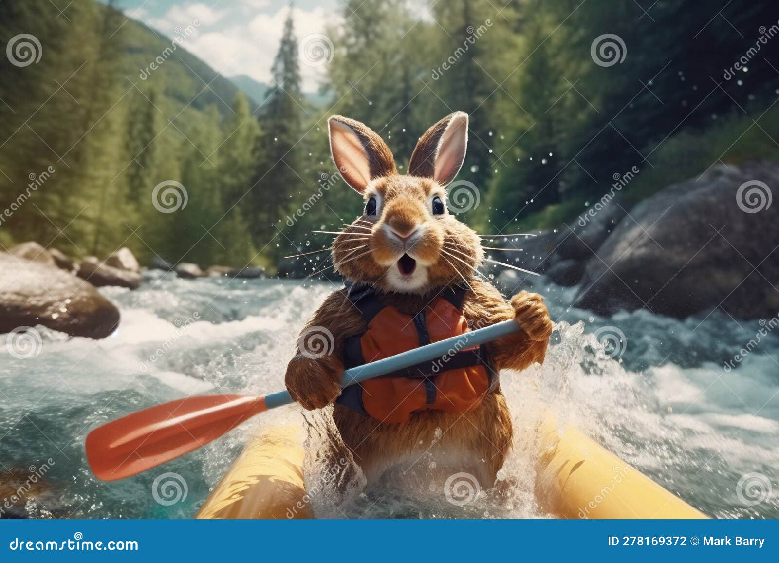 Bunny Adventuring the River Rapids. Generative AI Image. Stock ...