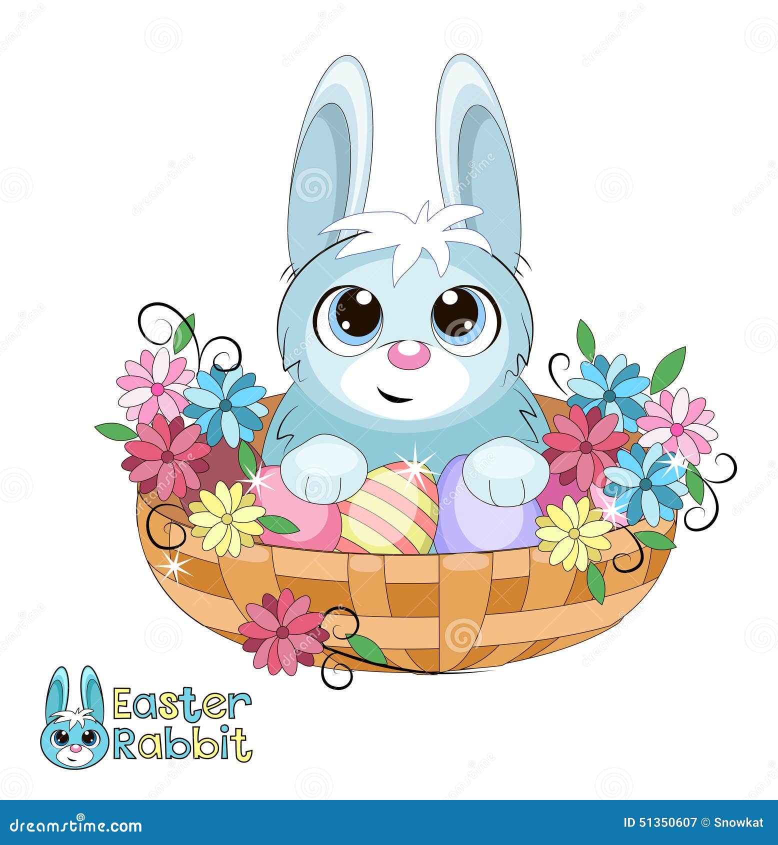 Bunny in a basket. stock vector. Illustration of festivity - 51350607