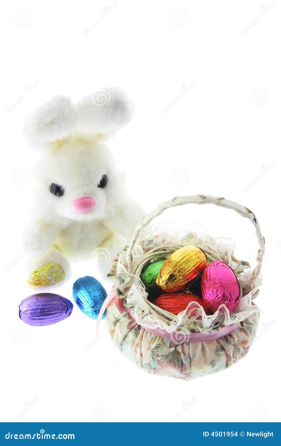 Bunny with Basket of Easter Eggs Stock Photo - Image of sweets, soft ...