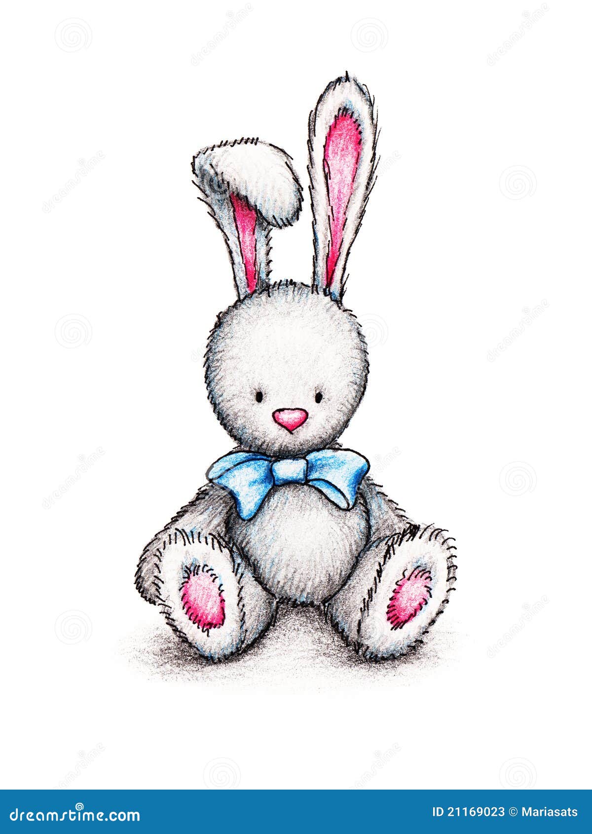 A bunny with blue ribbon stock illustration. Illustration of childish ...