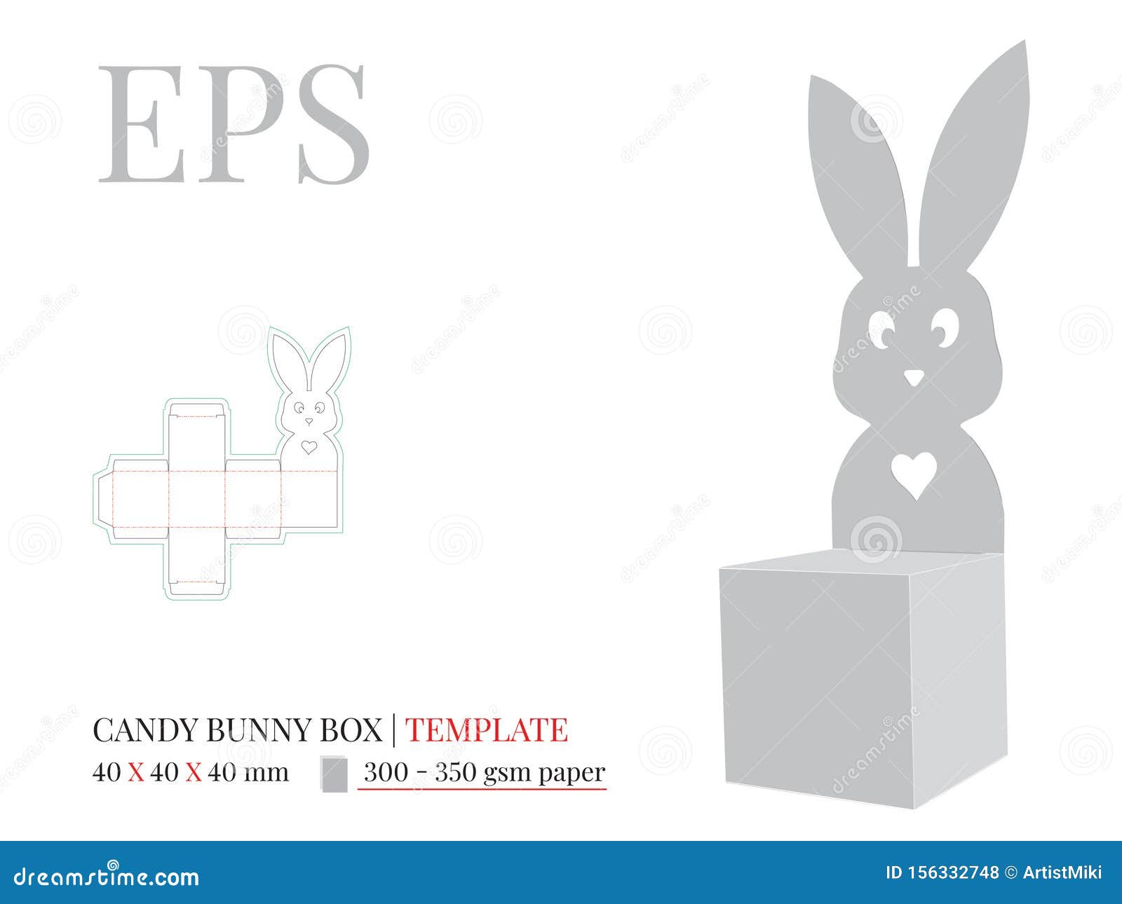 Gift Box Template, Vector with Die Cut / Laser Cut Lines. Bunny Candy ...