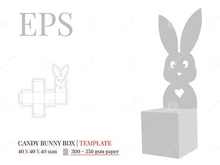 Gift Box Template, Vector with Die Cut / Laser Cut Lines. Bunny Candy ...